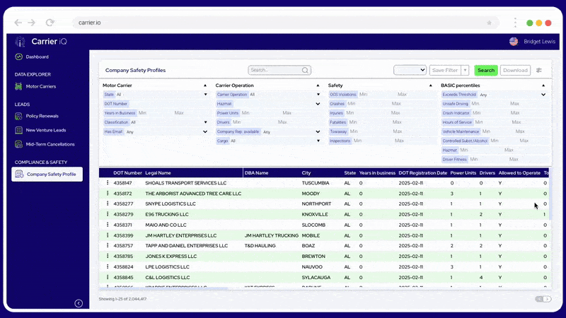 Carrier Underwriting Reports | Real-Time FMCSA Risk Insights